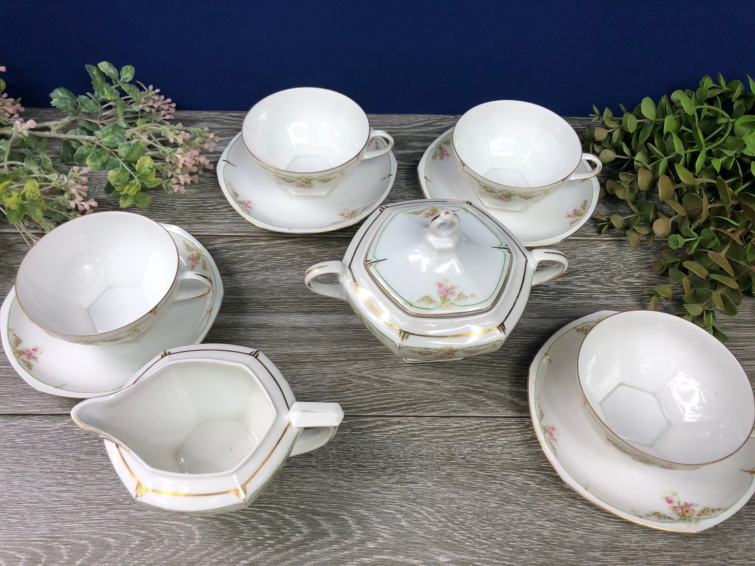 Austrian Antique Tea Set Moritz Zdekauer Habsburg China Green | Etsy