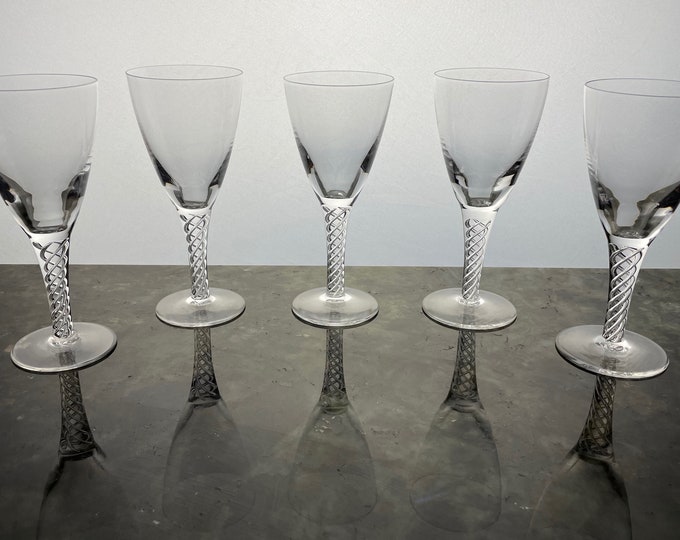 5 Air Twist Stuart Crystal Ariel Pattern Wine Goblets 1950’s English ...