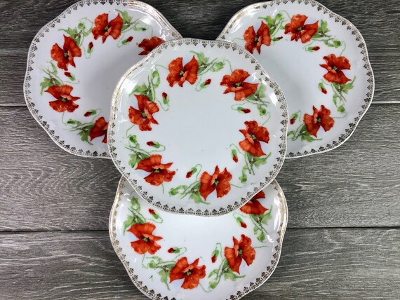 Antique Poppy Plates Dessert Plates Salad Plates Appetizer | Etsy