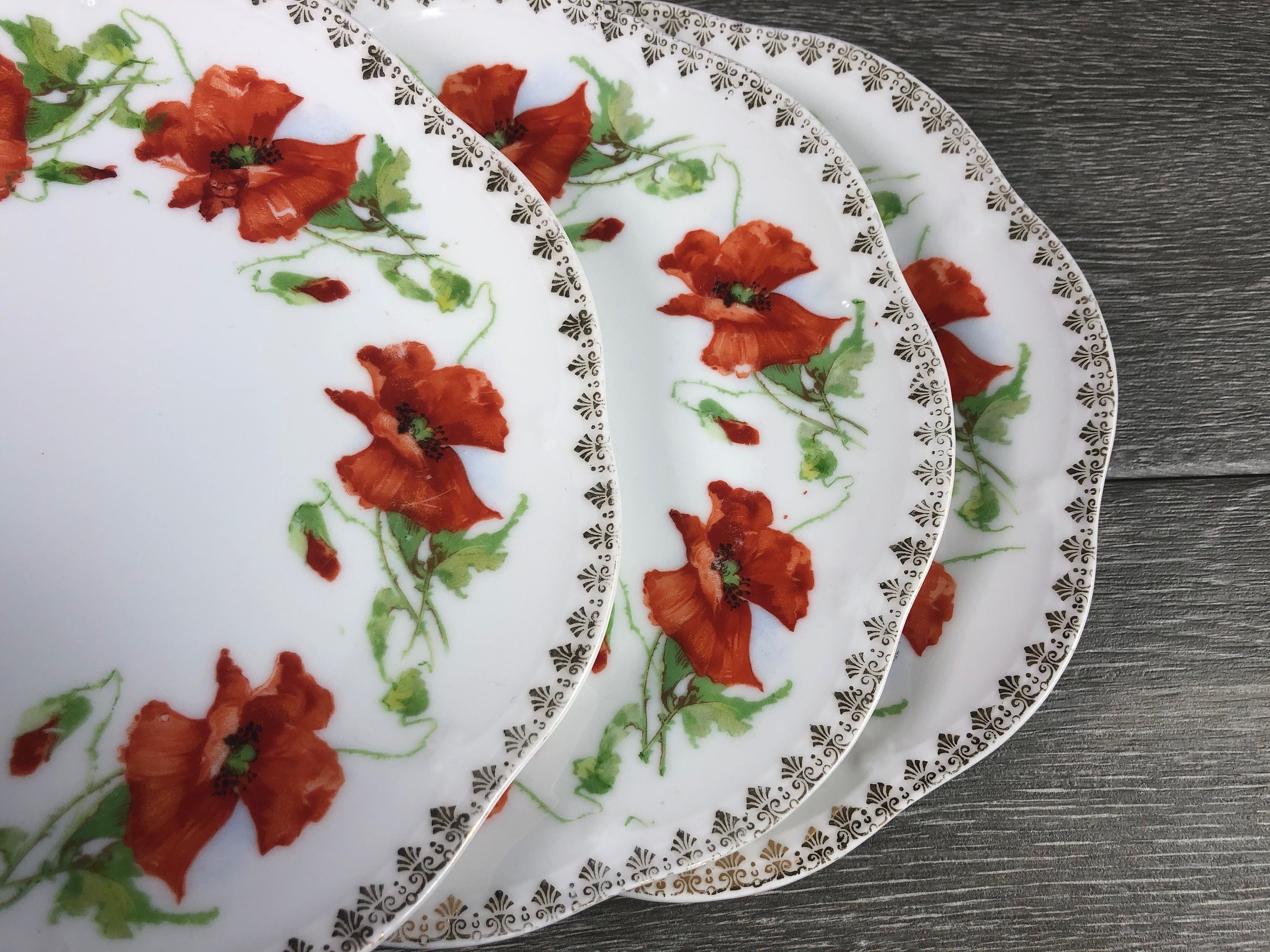 Antique Poppy Plates Dessert Plates Salad Plates Appetizer | Etsy