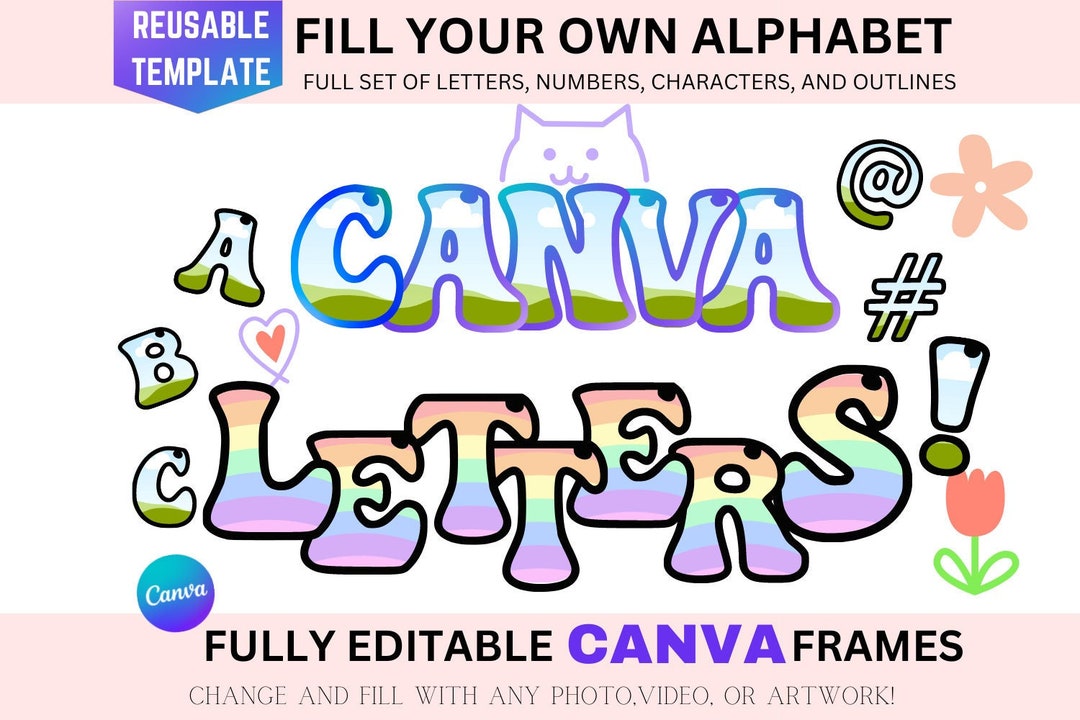 Canva Frame Template Alphabet Set,blank Letters,transparent Groovy ...