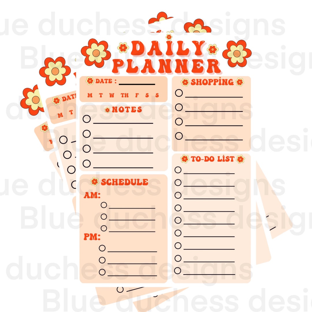 Printable Daily Planner Page Groovy Letters Flowers Retro - Etsy