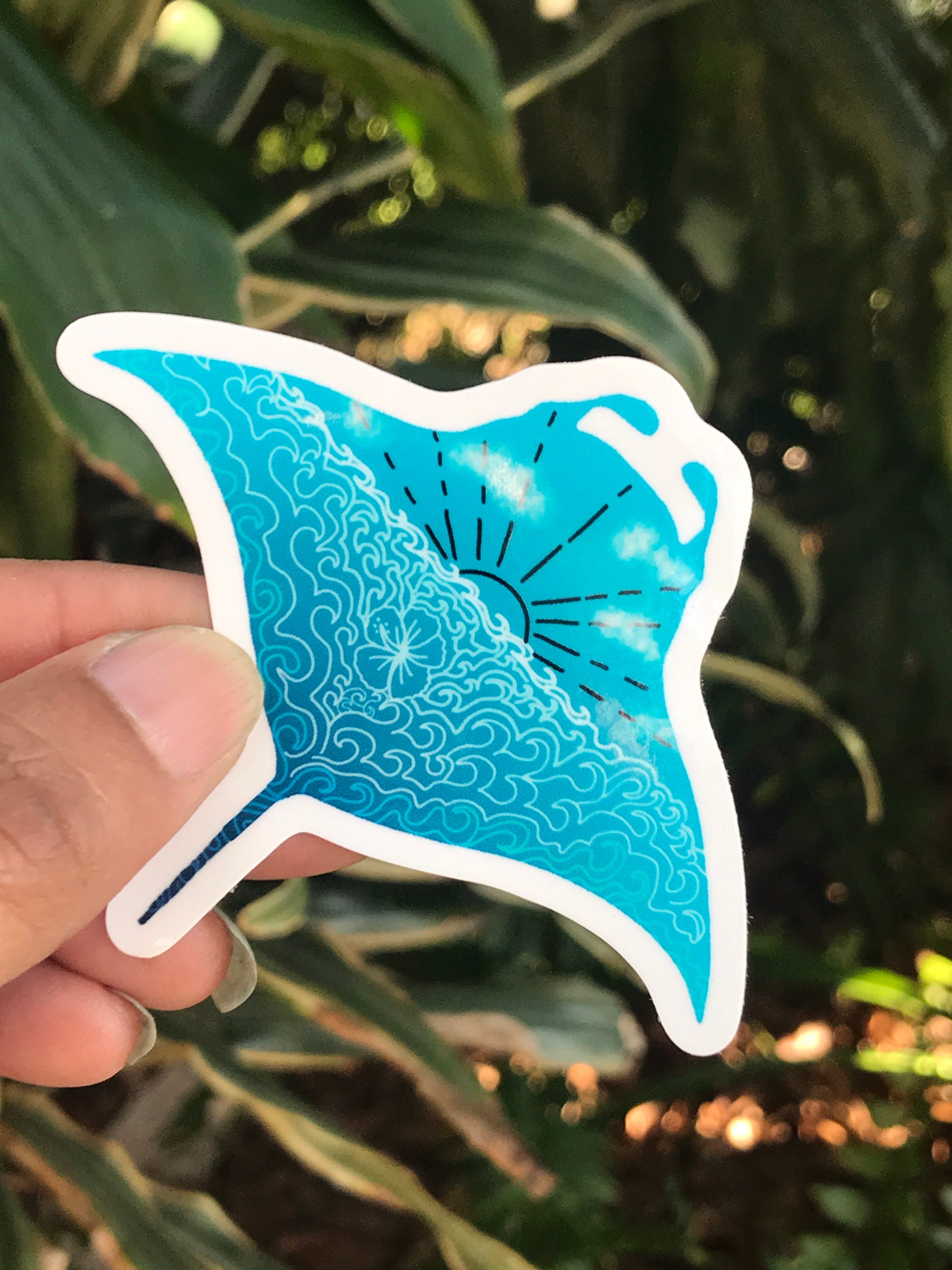 Aqua Blue Manta Ray Vinyl Water Bottle Sticker Laptop Sticker - Etsy UK