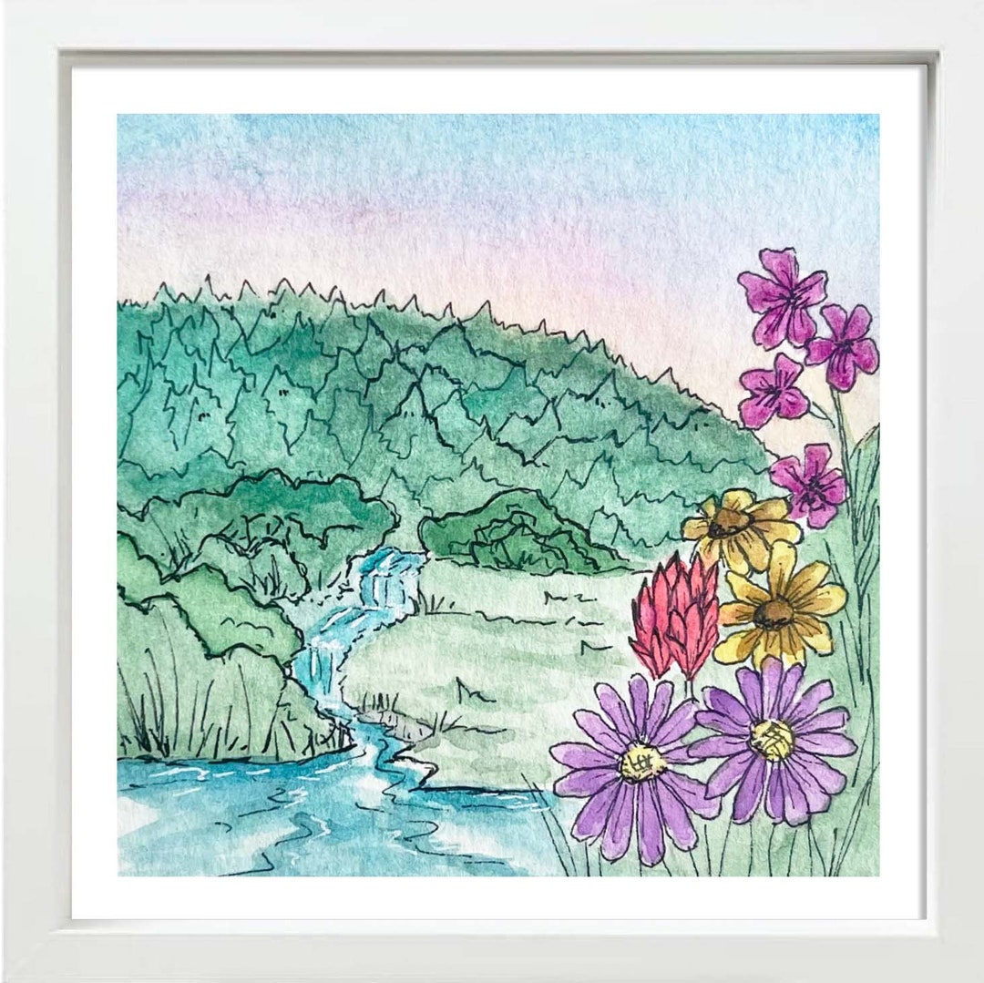 Logan Canyon Utah Waterfall Mountain Watercolor Print, Mountain Art ...