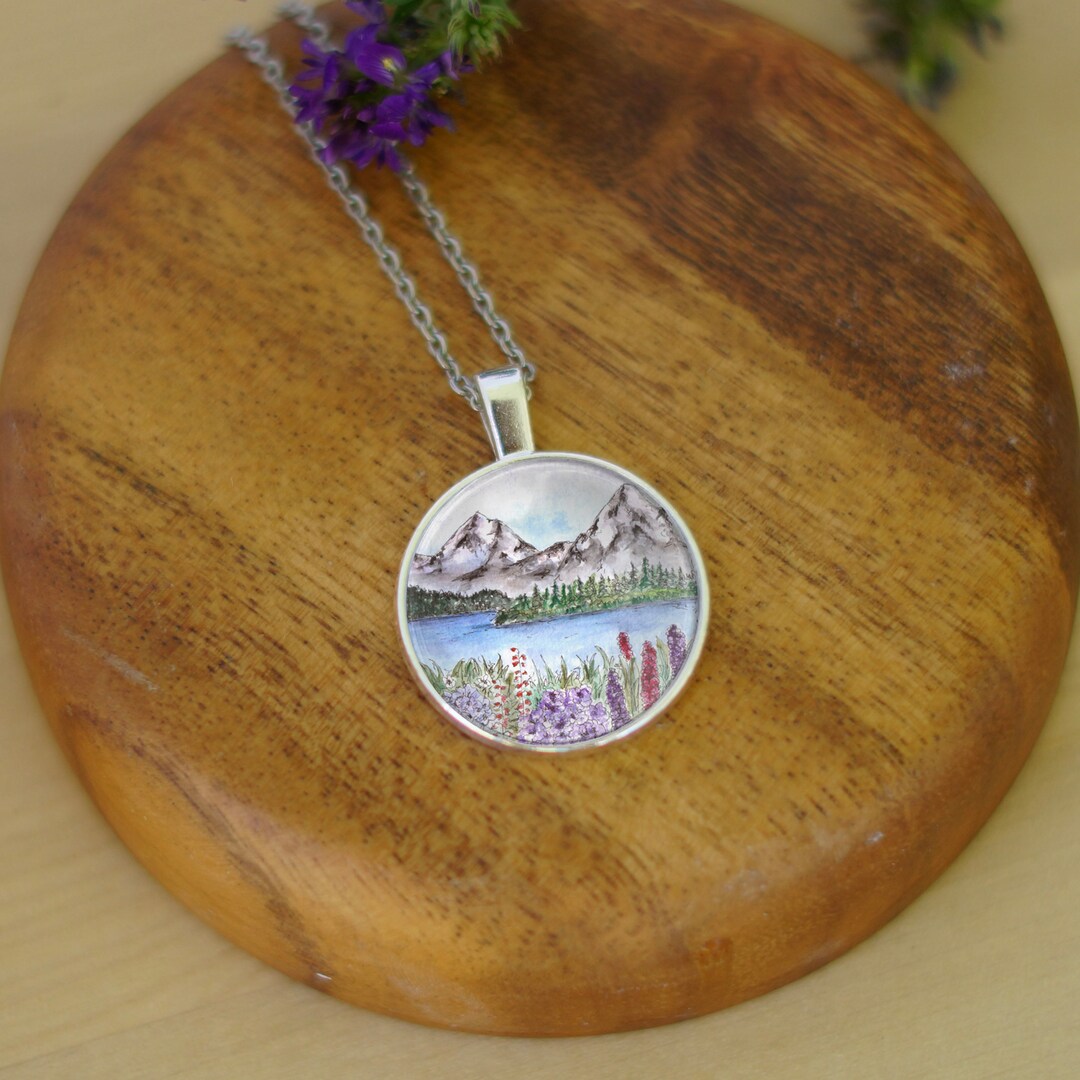 Wild Flowers Mountain Necklace / Mountain Necklace / Watercolor ...
