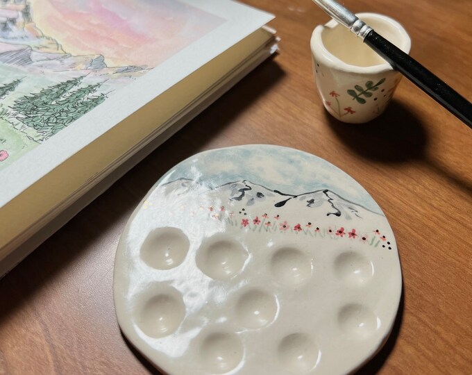 2 Pc Mini Mountain Flowers Ceramic Paint Palette Set, Paint Palette Set ...