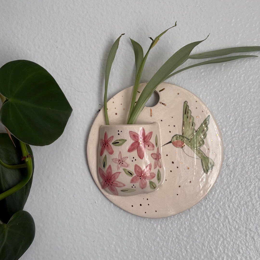 Ceramic Plant Holder Humming Bird Wall Art, Ceramic Wall Decor, Humming ...