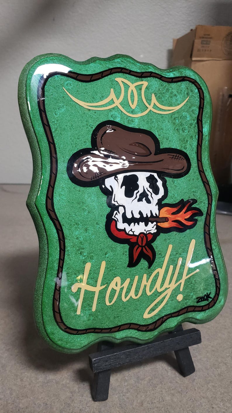 Howdy Cowboy Skull Painted by Zook - Etsy