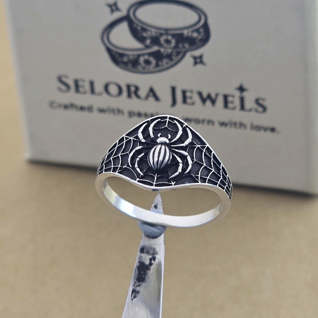 Oxidized Sterling Silver Spider Web Ring, Gothic Biker Jewelry - Etsy