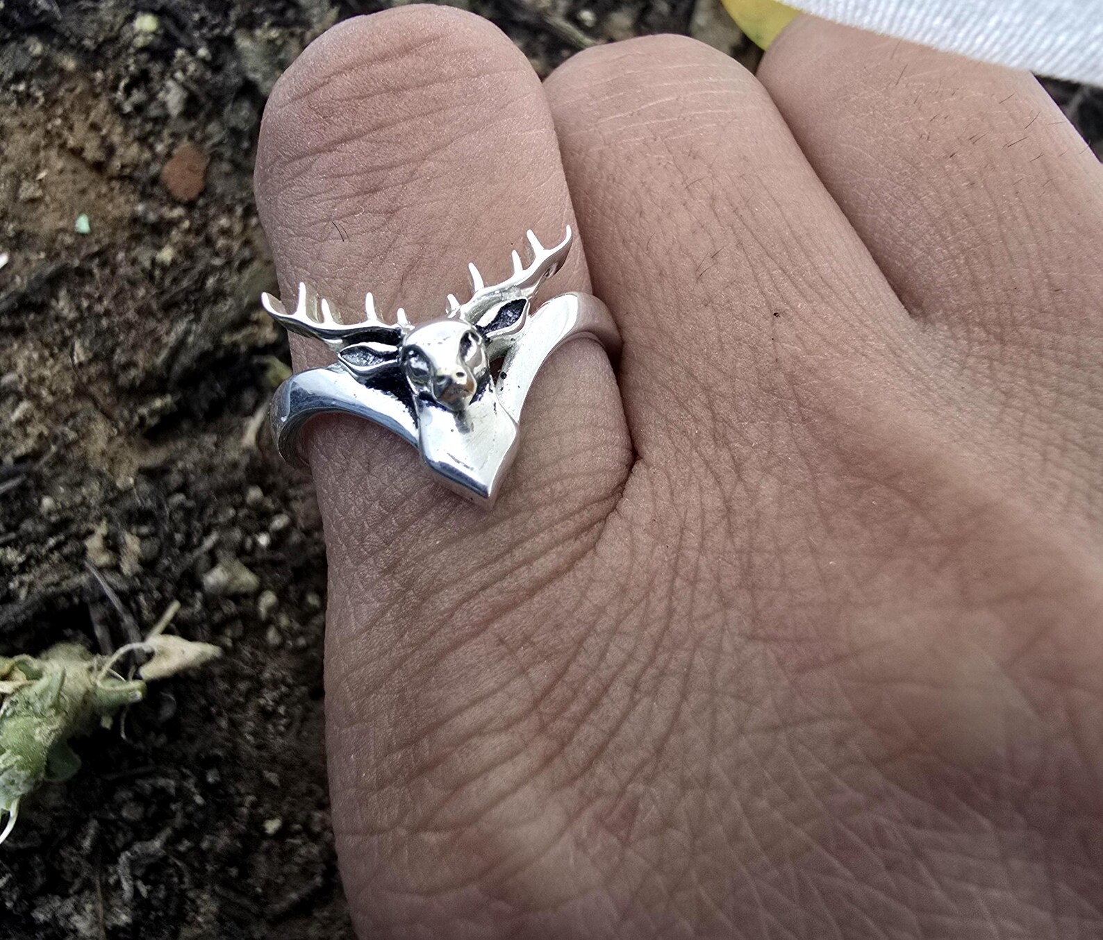 Sterling Silver Deer Head Ring, Stag Antler Ring, Animal Reindeer ...