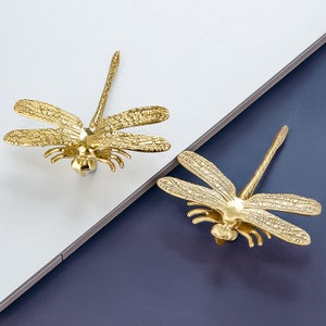 Antique Dragonfly Knobs Pure Brass Drawer Pulls Solid Brass Dresser Handle Cabinet Hardware ...