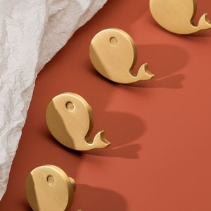 Cute Brass Finish Knobs Fish Drawer Pull Handles Gold Handle Golden Whale Shape Cabinet Knob ...