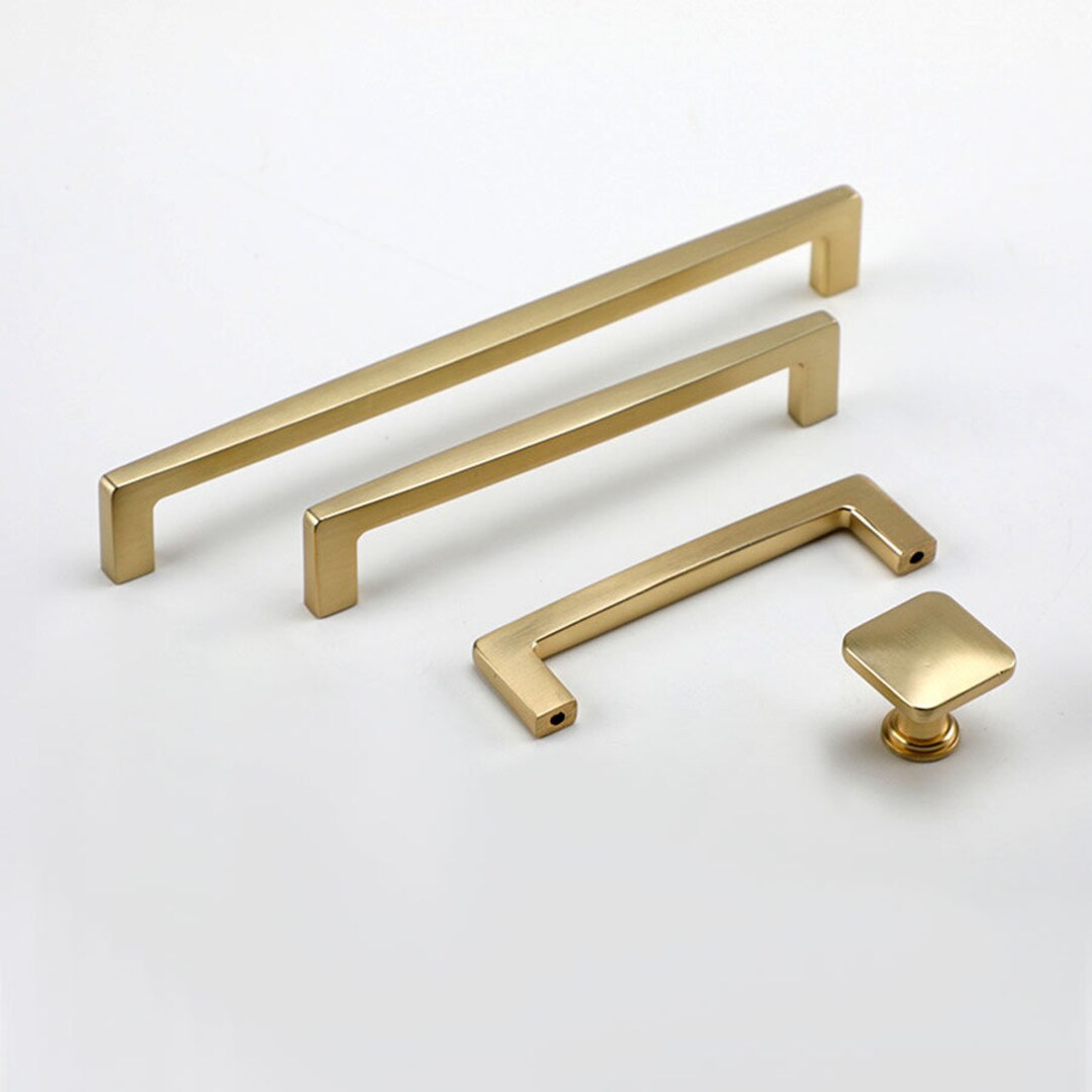 Brushed Brass Square Cabinet Handle Drawer Cupboard Pulls Furniture ...