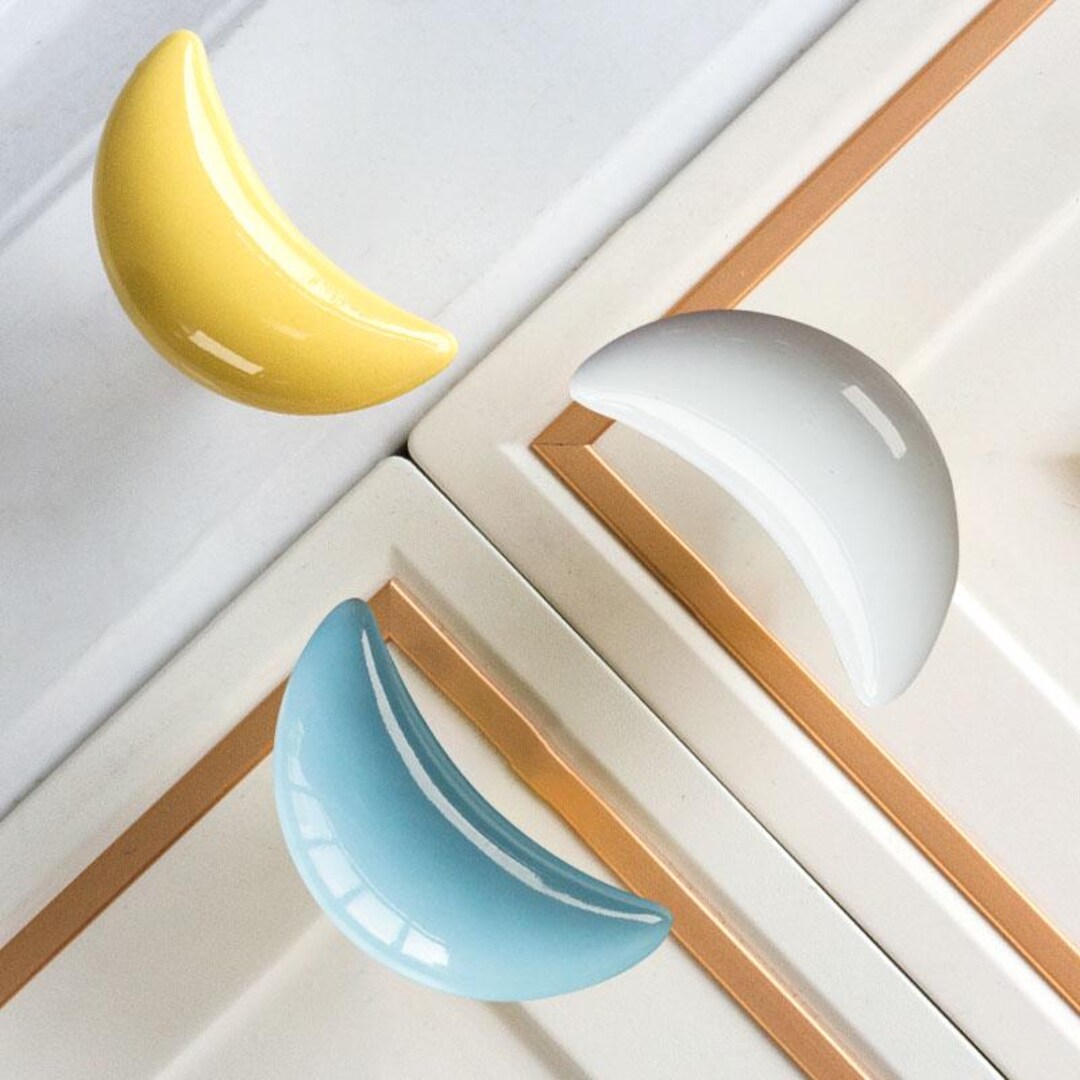 Crescent Moon Ceramic Knobs Childrens Drawer Knobs Kids Dresser Knobs Decorative Living Room ...