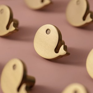Cute Brass Finish Knobs Fish Drawer Pull Handles Gold Handle Golden Whale Shape Cabinet Knob ...
