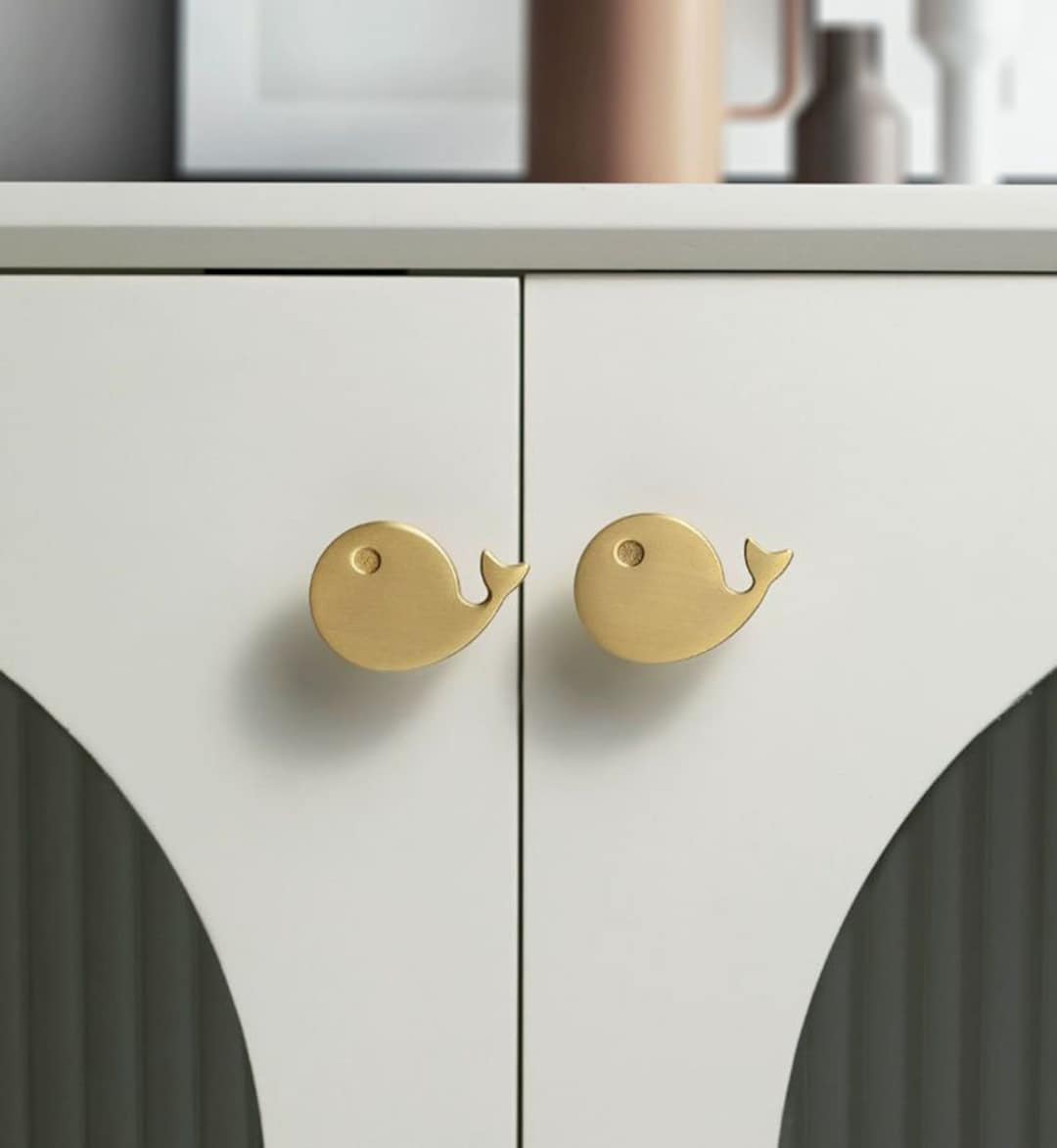 Cute Brass Finish Knobs Fish Drawer Pull Handles Gold Handle Golden ...