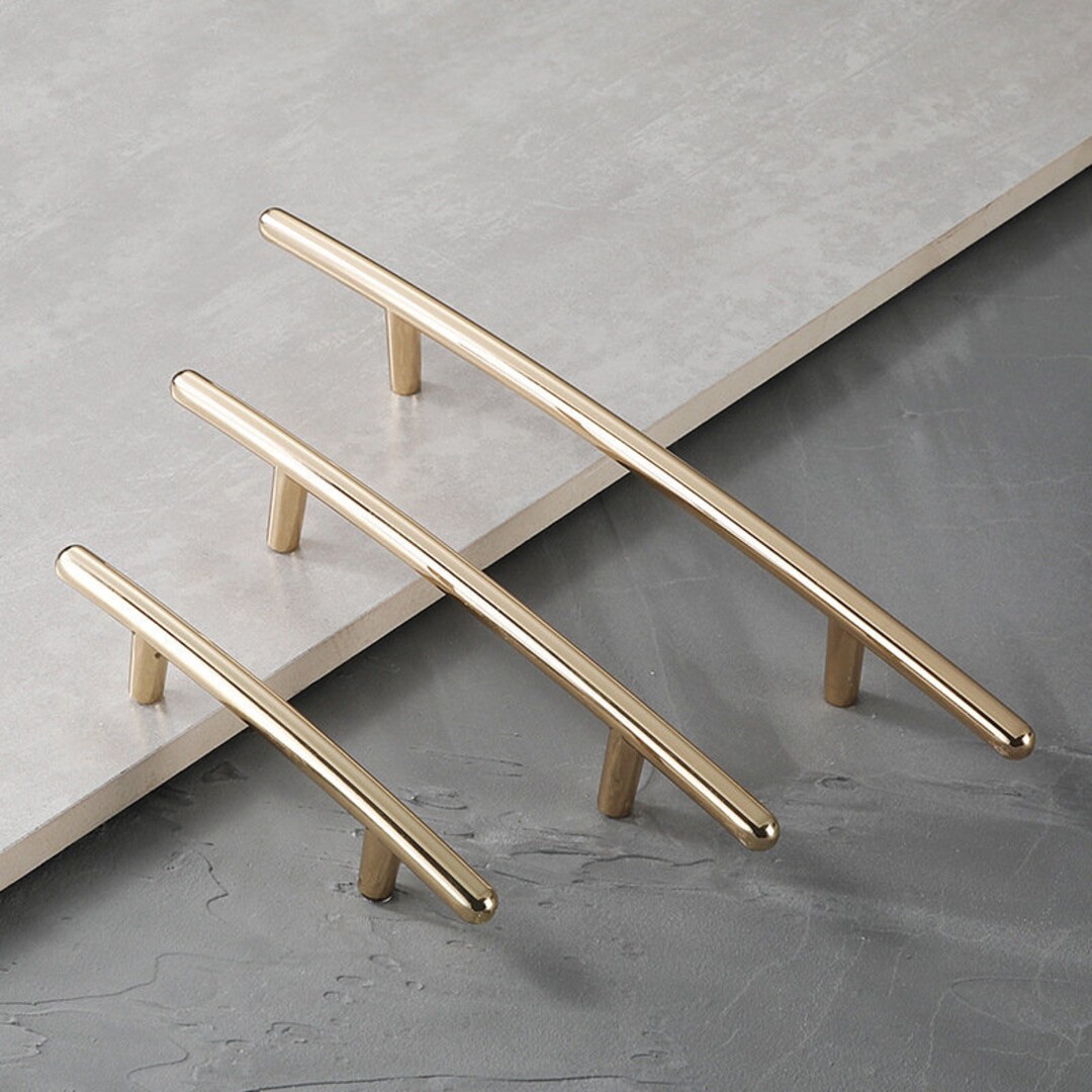 Modern Gold Cabinet Handle Pulls Knobs T Bar Solid Brass Drawer Handles ...