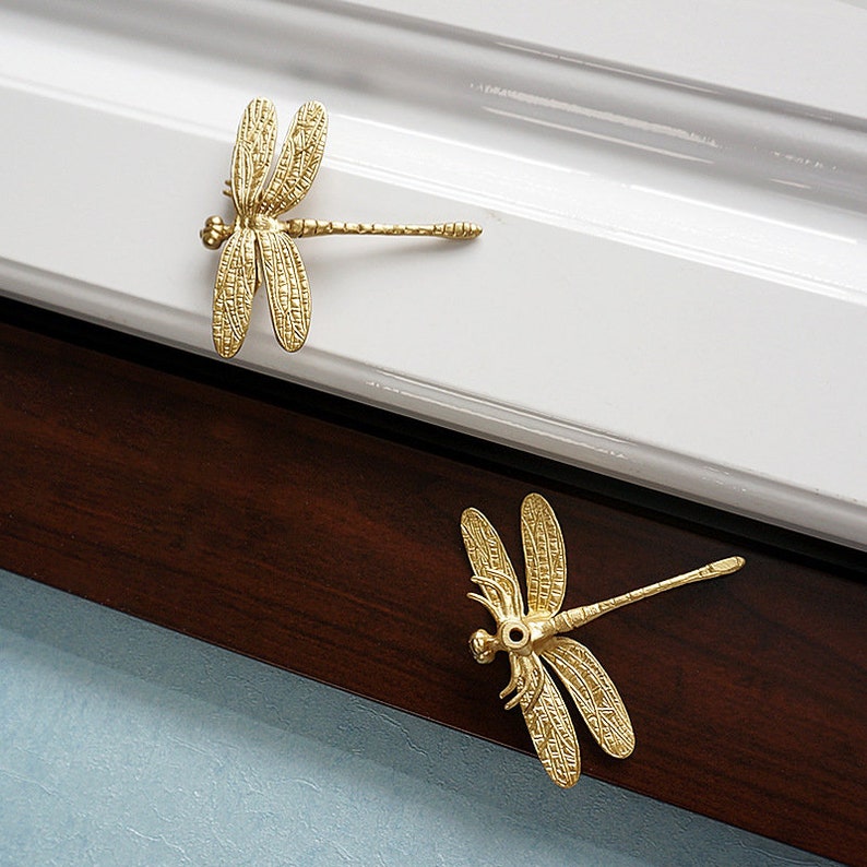 Antique Dragonfly Knobs Pure Brass Drawer Pulls Solid Brass - Etsy
