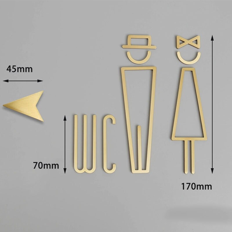 Modern Brass Unisex Restroom Sign: WC Pictogram Door Plaque - Etsy