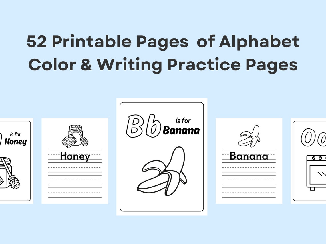 Printable Alphabet Coloring Pages and Writing Practice, Preschool ...