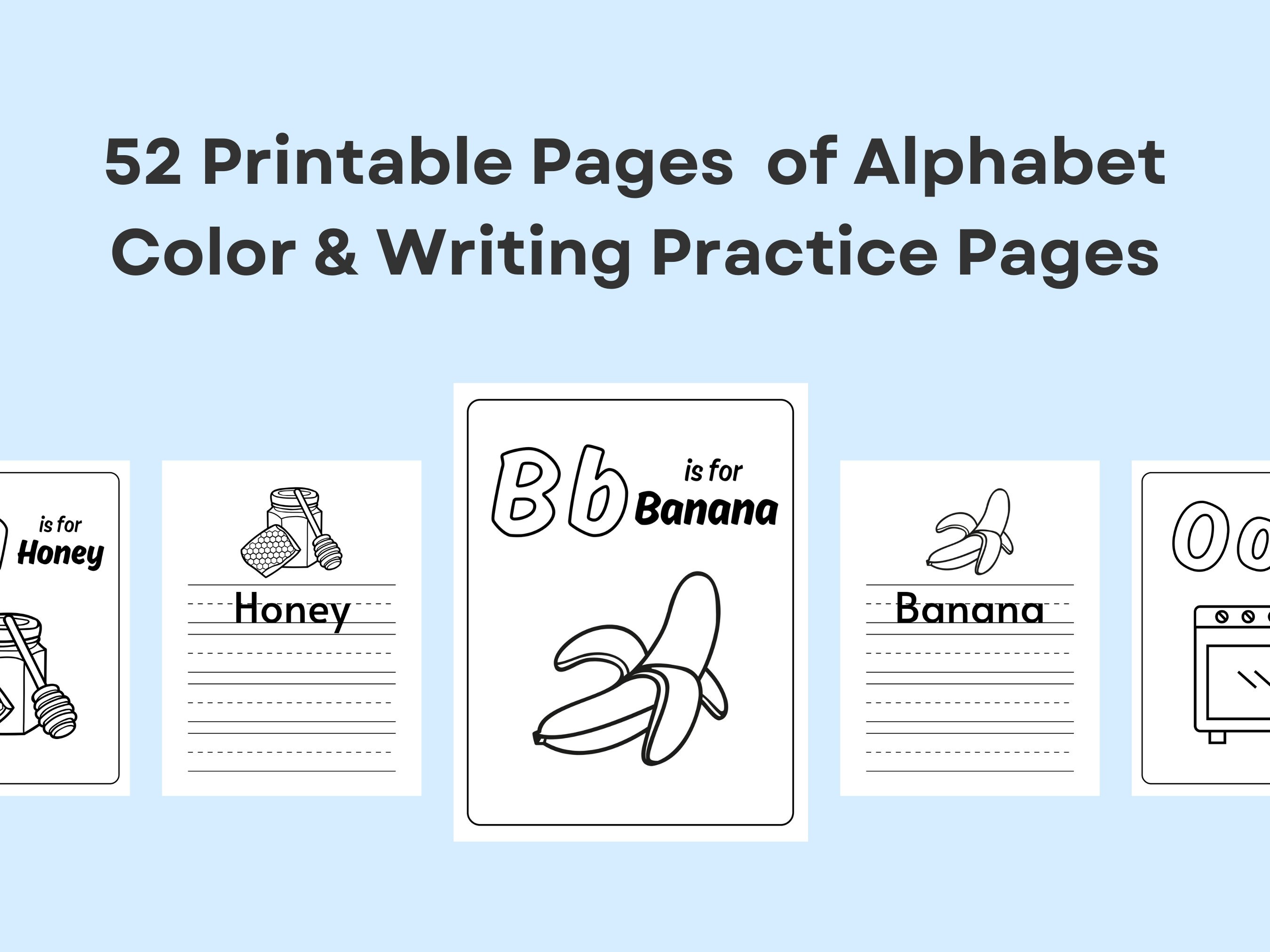 Printable Alphabet Coloring Pages and Writing Practice, Preschool ...