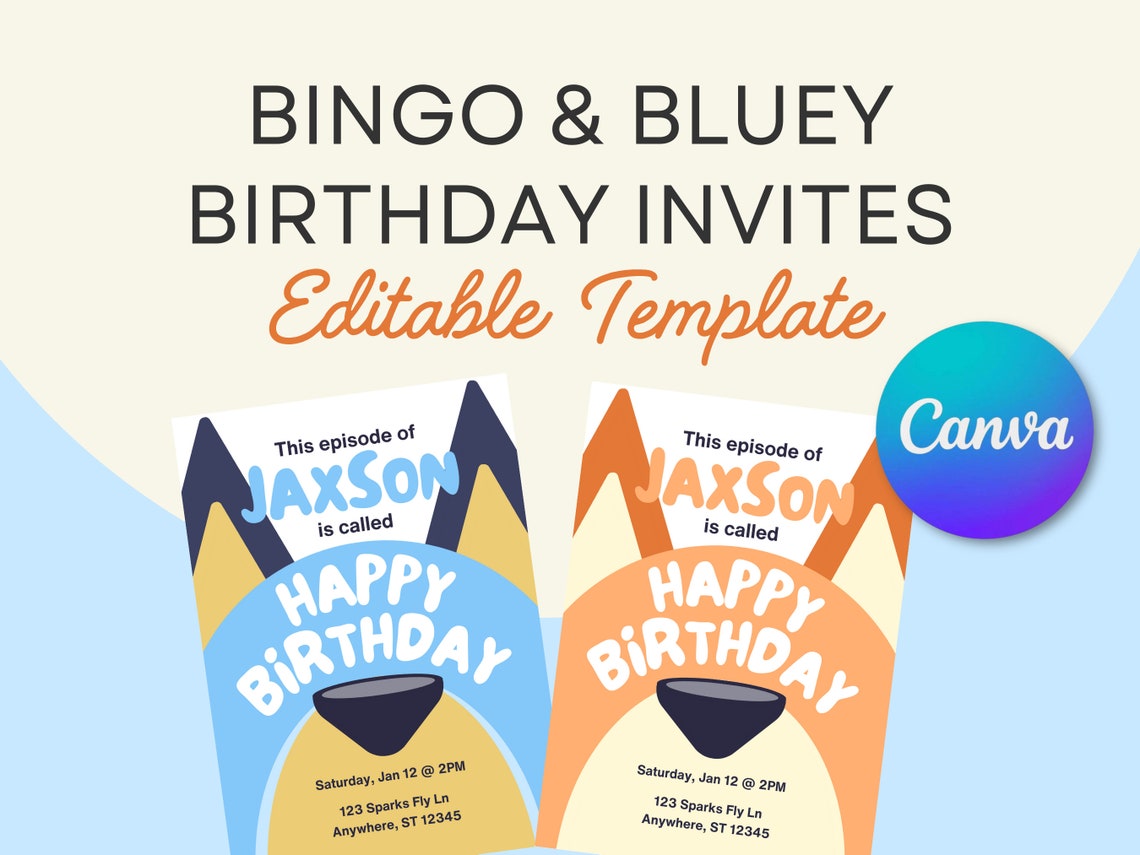 Customizable Bluey Bingo Birthday Invitation, Editable Canva Invitation ...
