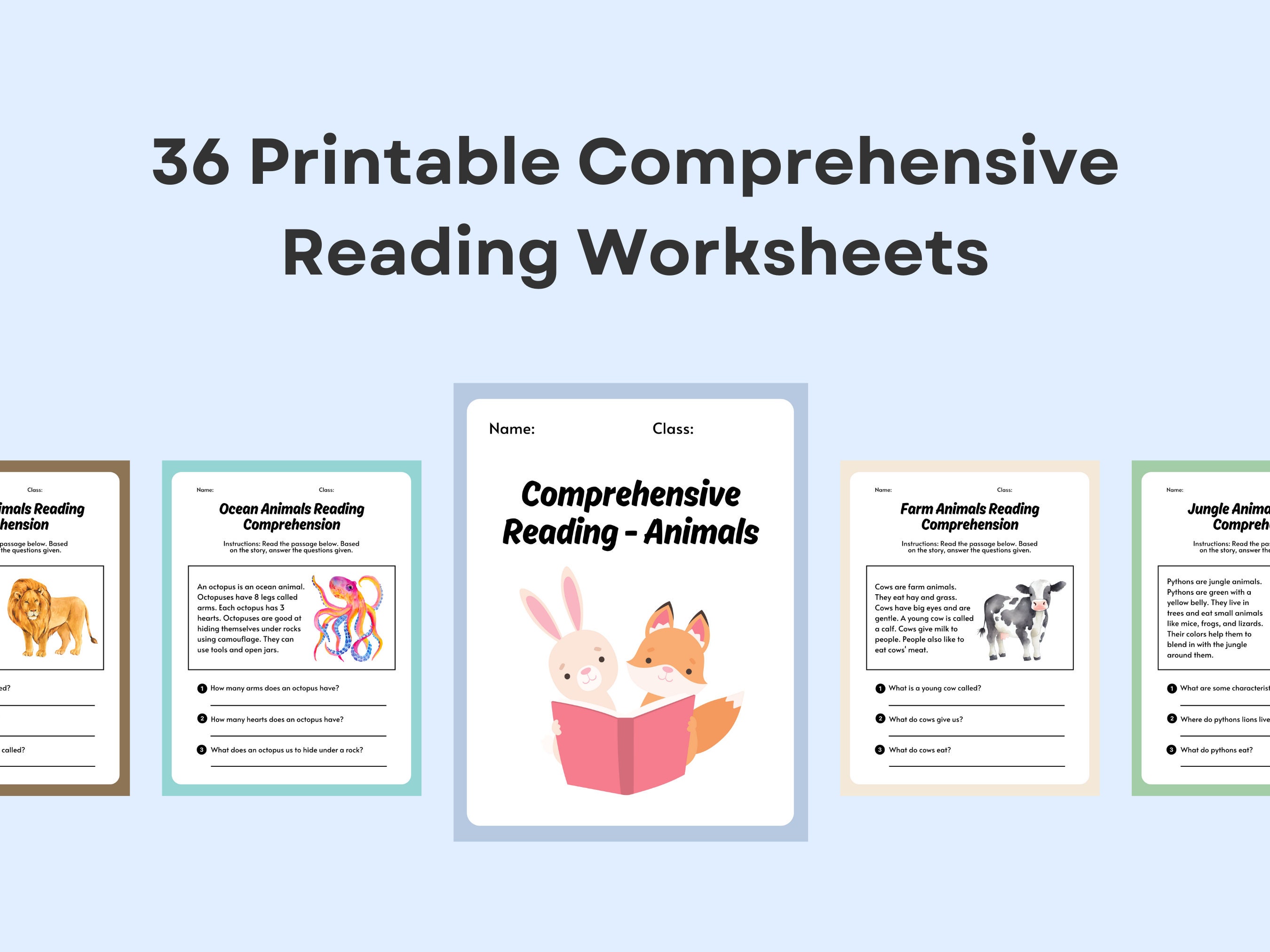 Comprehensive Reading Printable Worksheets, Kindergarten First Second ...