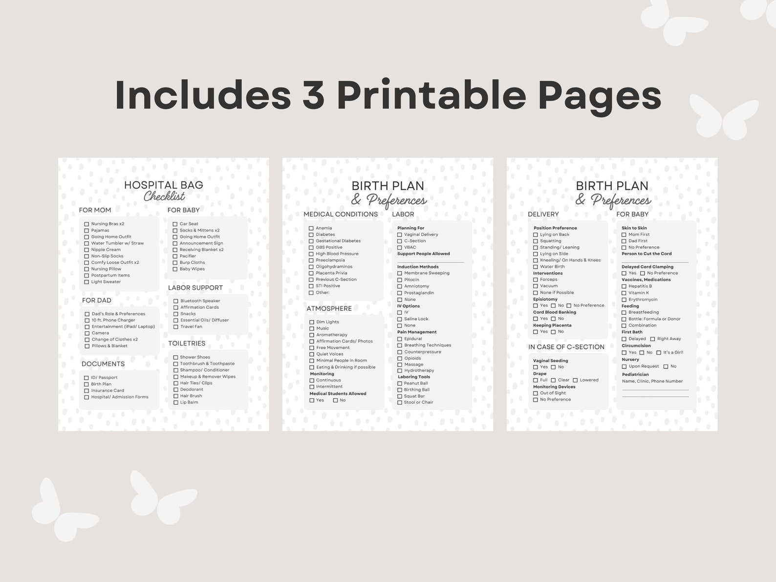 Hospital Bag Checklist & Birth Plan Template | Printable Birthing ...