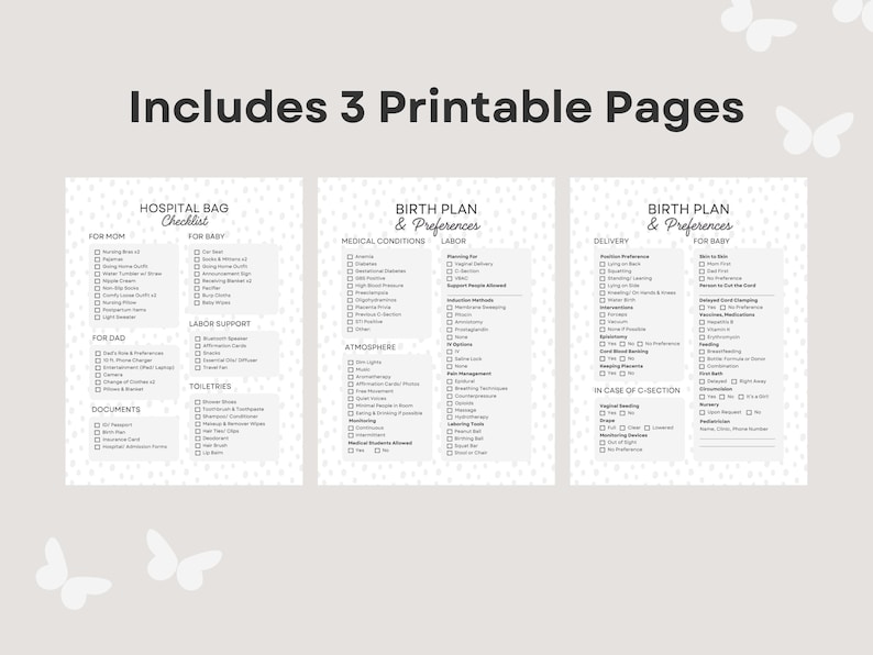 Hospital Bag Checklist & Birth Plan Template | Printable Birthing ...