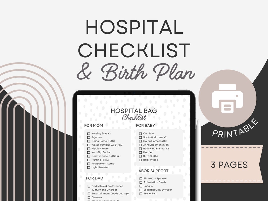 Hospital Bag Checklist & Birth Plan Template | Printable Birthing ...