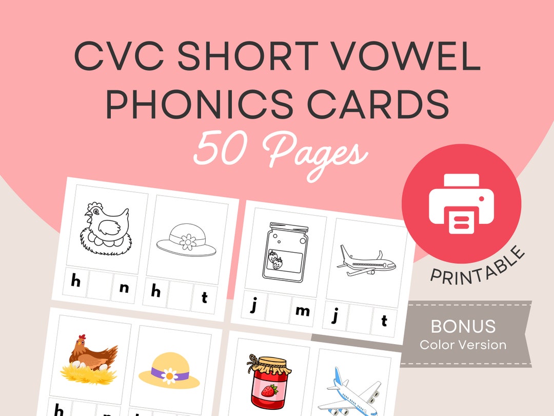 CVC Short Vowel Phonics Cards, Learning Phonics Activity, Consonant and ...