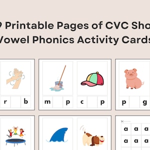 CVC Short Vowel Phonics Cards, Learning Phonics Activity, Consonant and ...