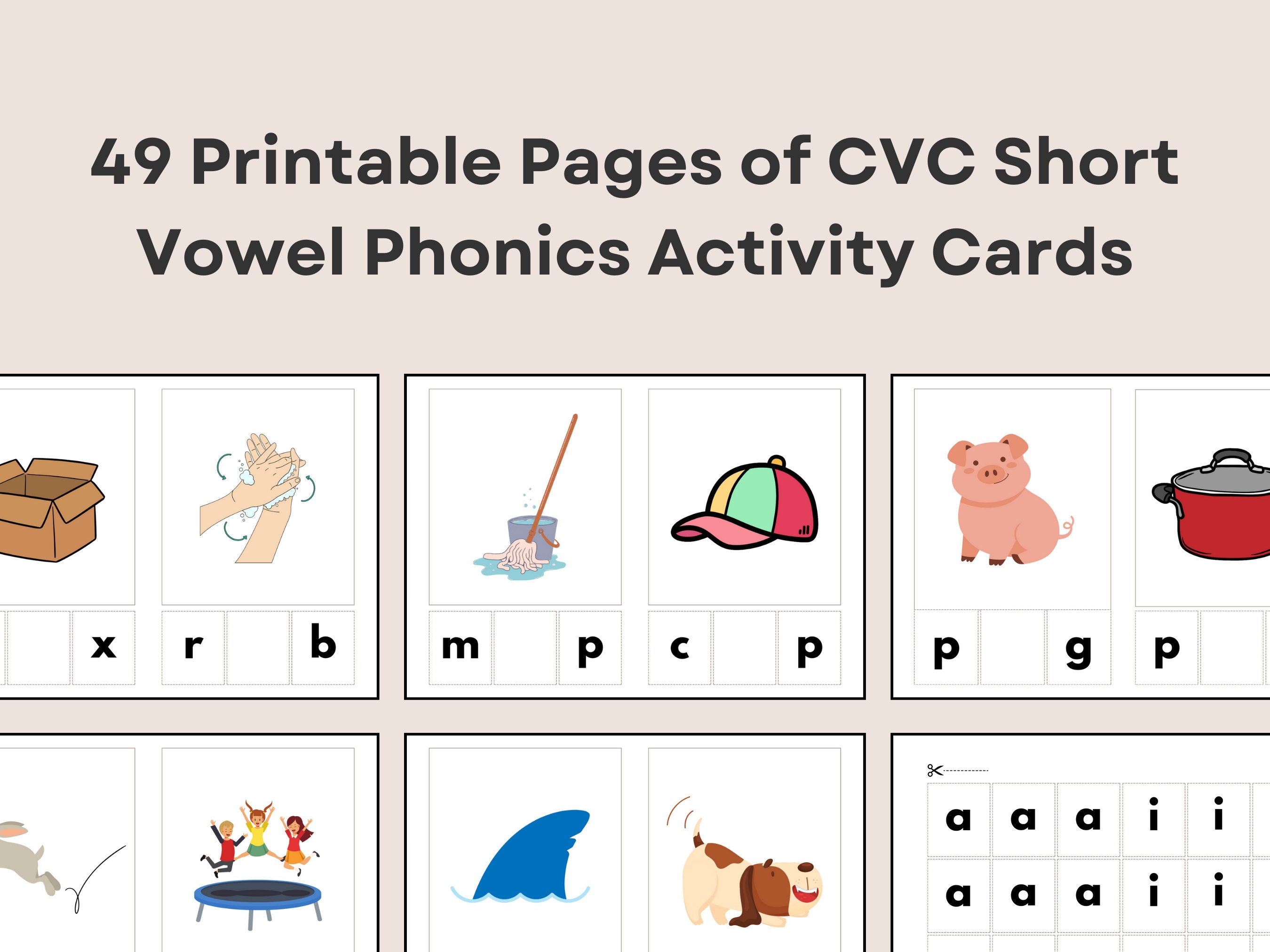 CVC Short Vowel Phonics Cards, Learning Phonics Activity, Consonant and ...