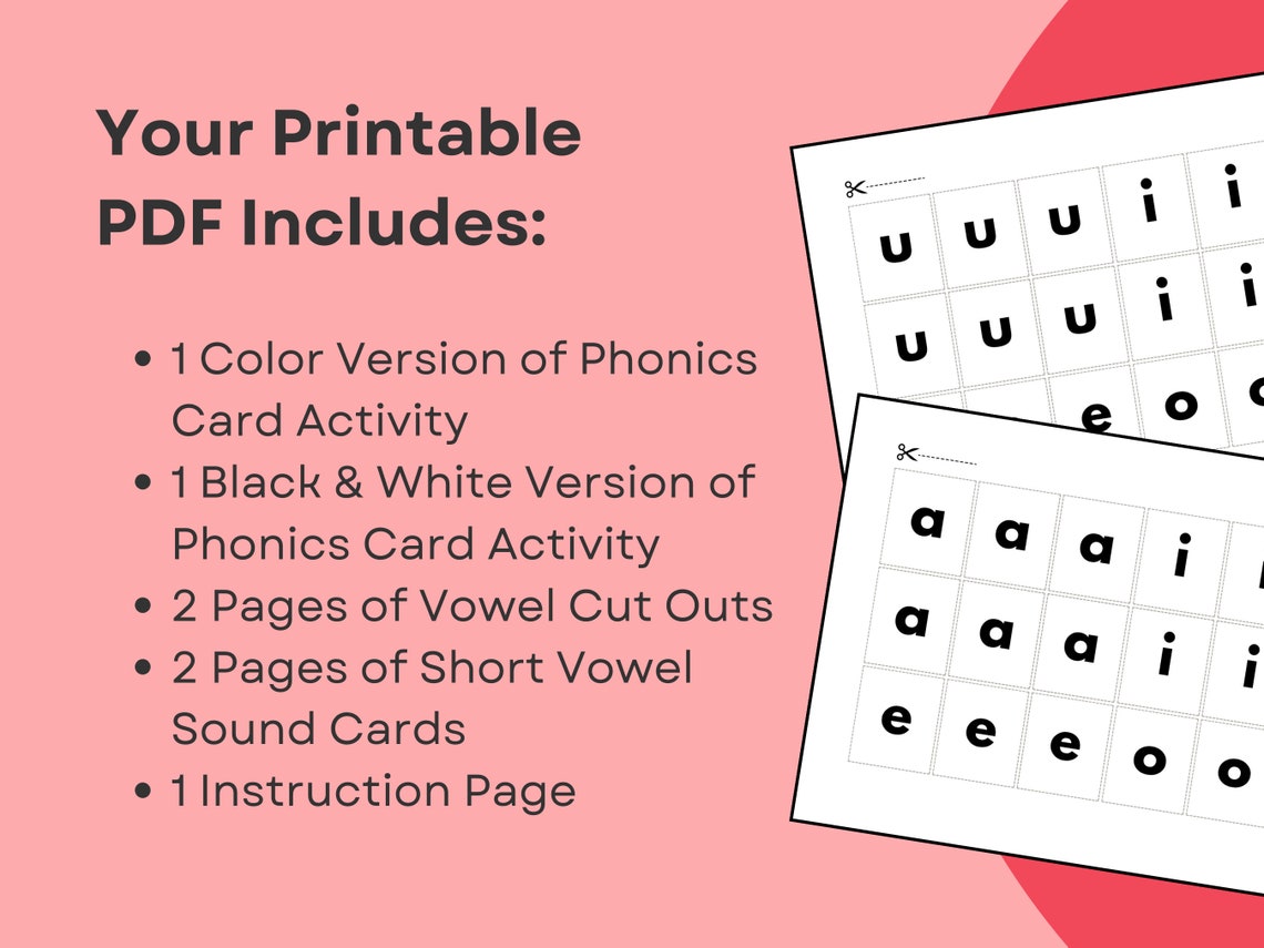 CVC Short Vowel Phonics Cards, Learning Phonics Activity, Consonant and ...