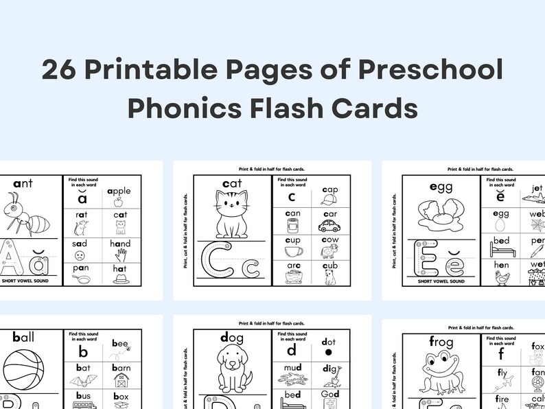 Preschool Phonics Flashcards, Kindergarten, Learn to Read Flash Cards ...