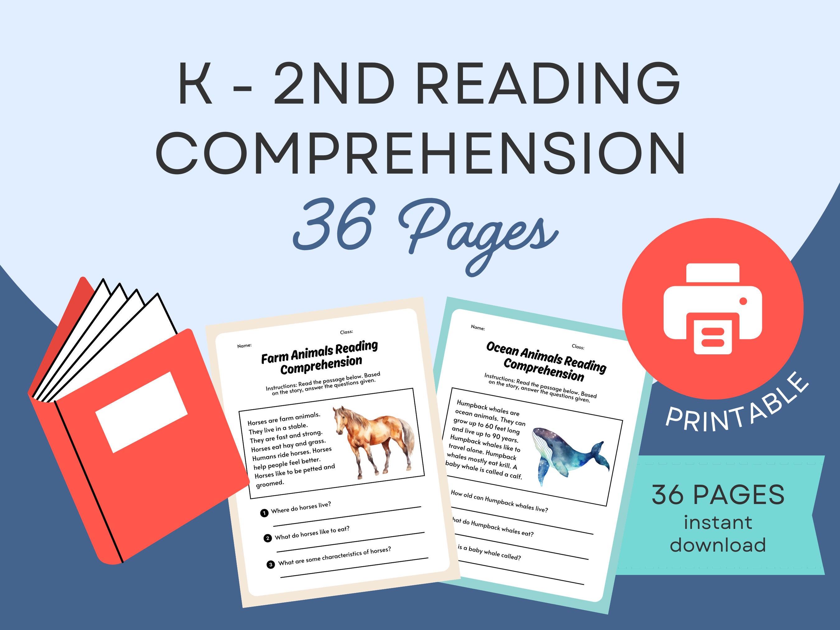 Comprehensive Reading Printable Worksheets, Kindergarten First Second ...