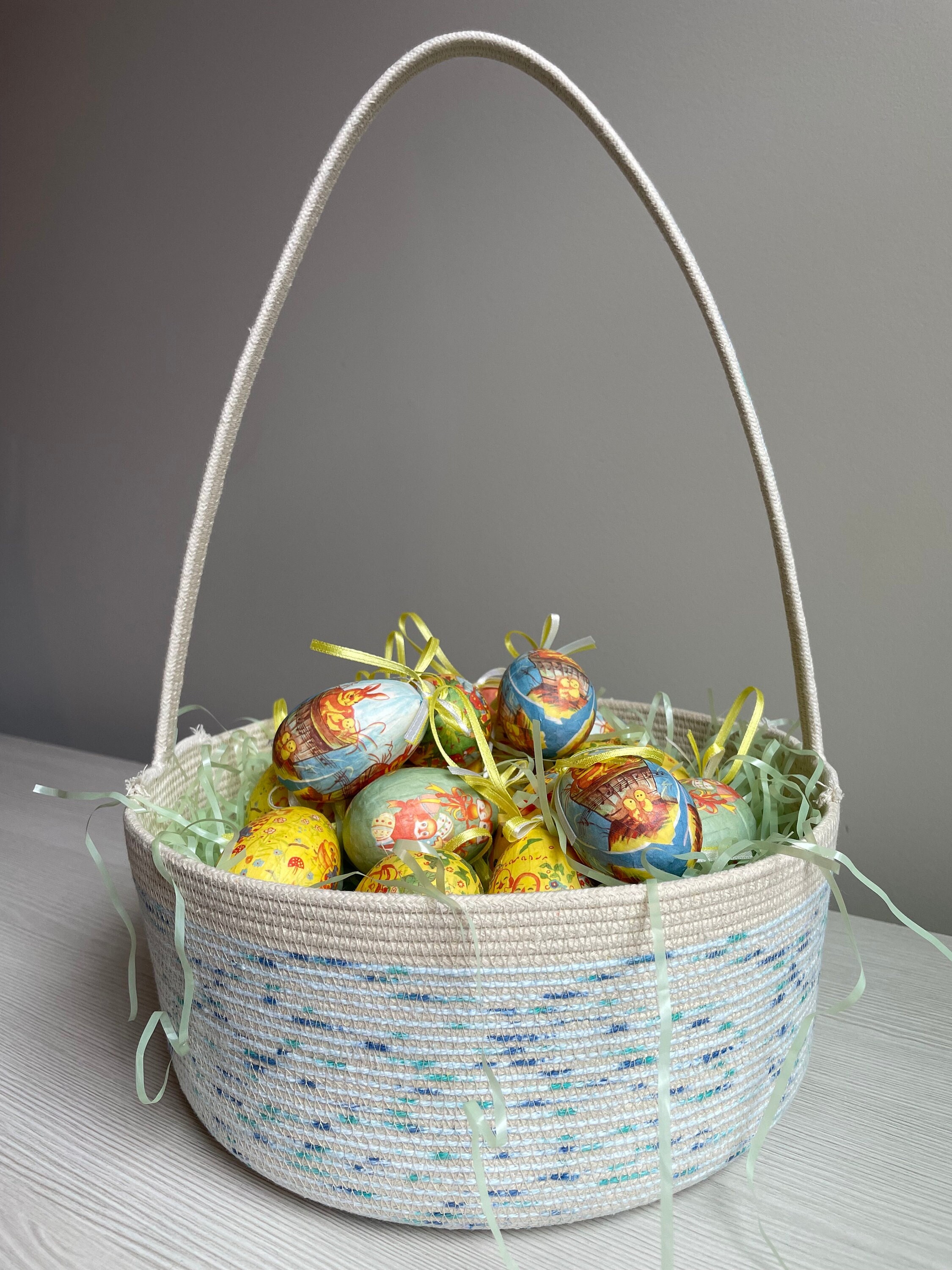 Kids Easter Basket, Large Coiled Cotton Rope Easter Basket Heirloom ...