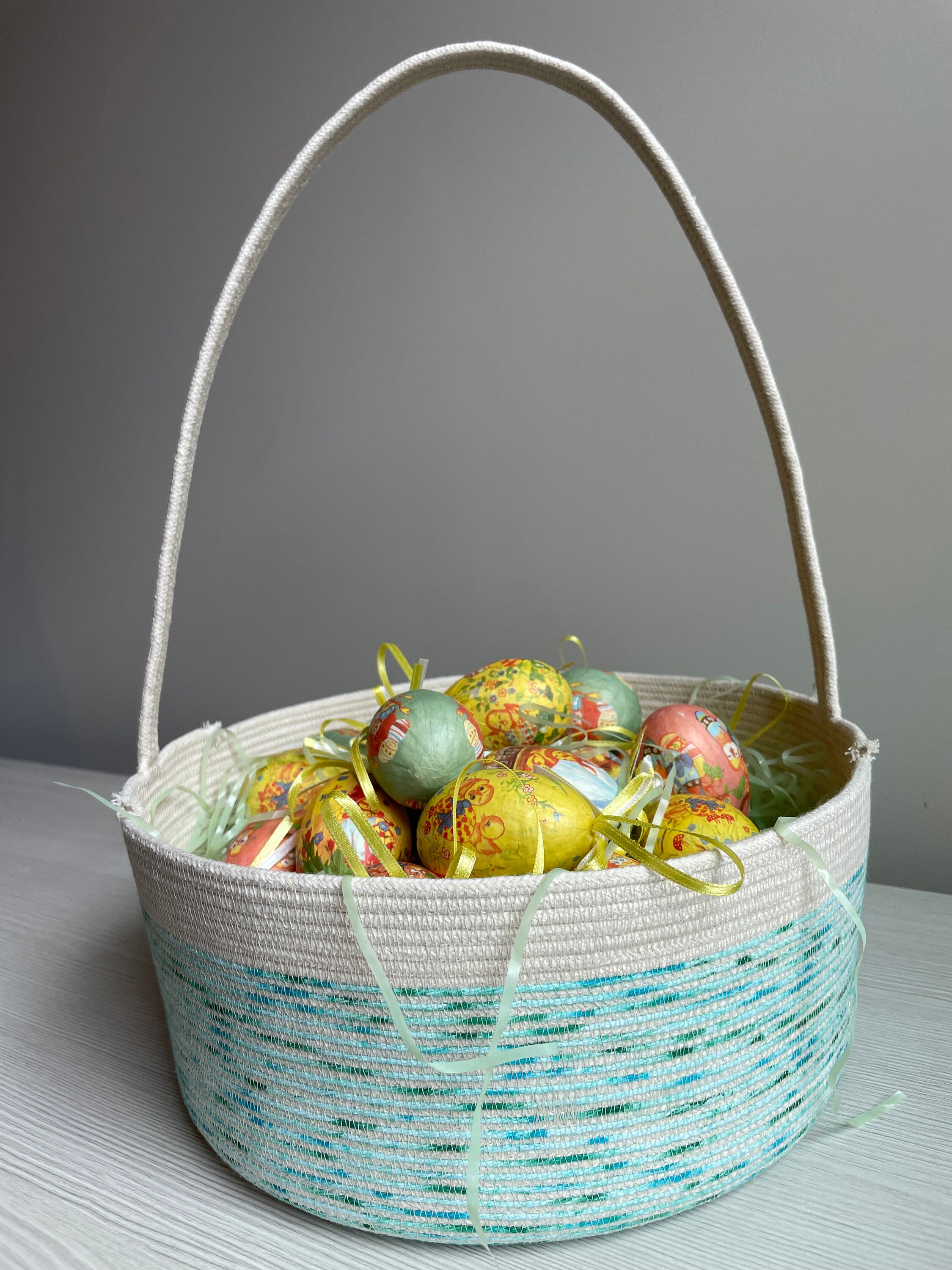 Kids Easter Basket, Large Coiled Cotton Rope Easter Basket Heirloom ...