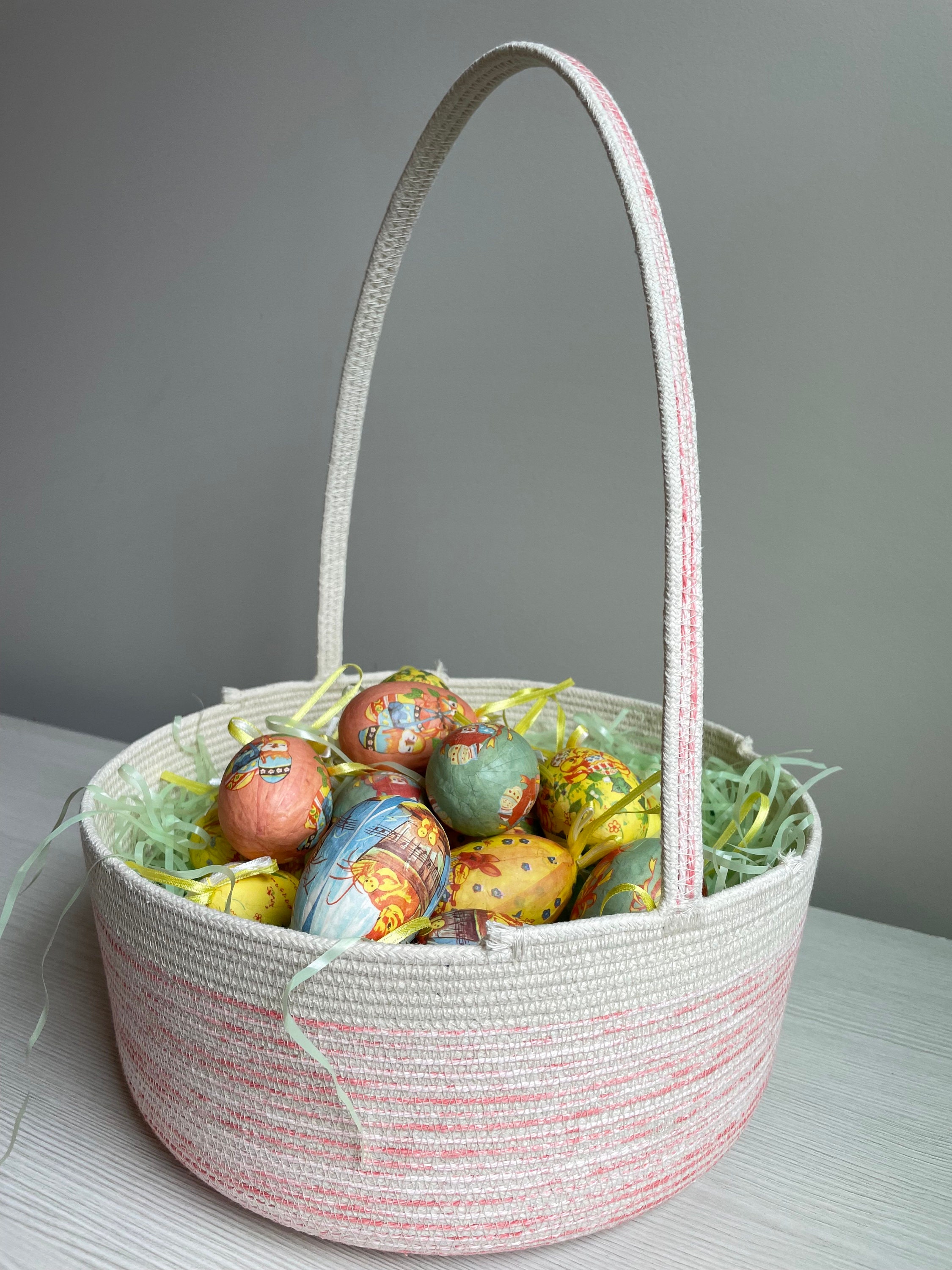 Kids Easter Basket, Large Coiled Cotton Rope Easter Basket Heirloom ...