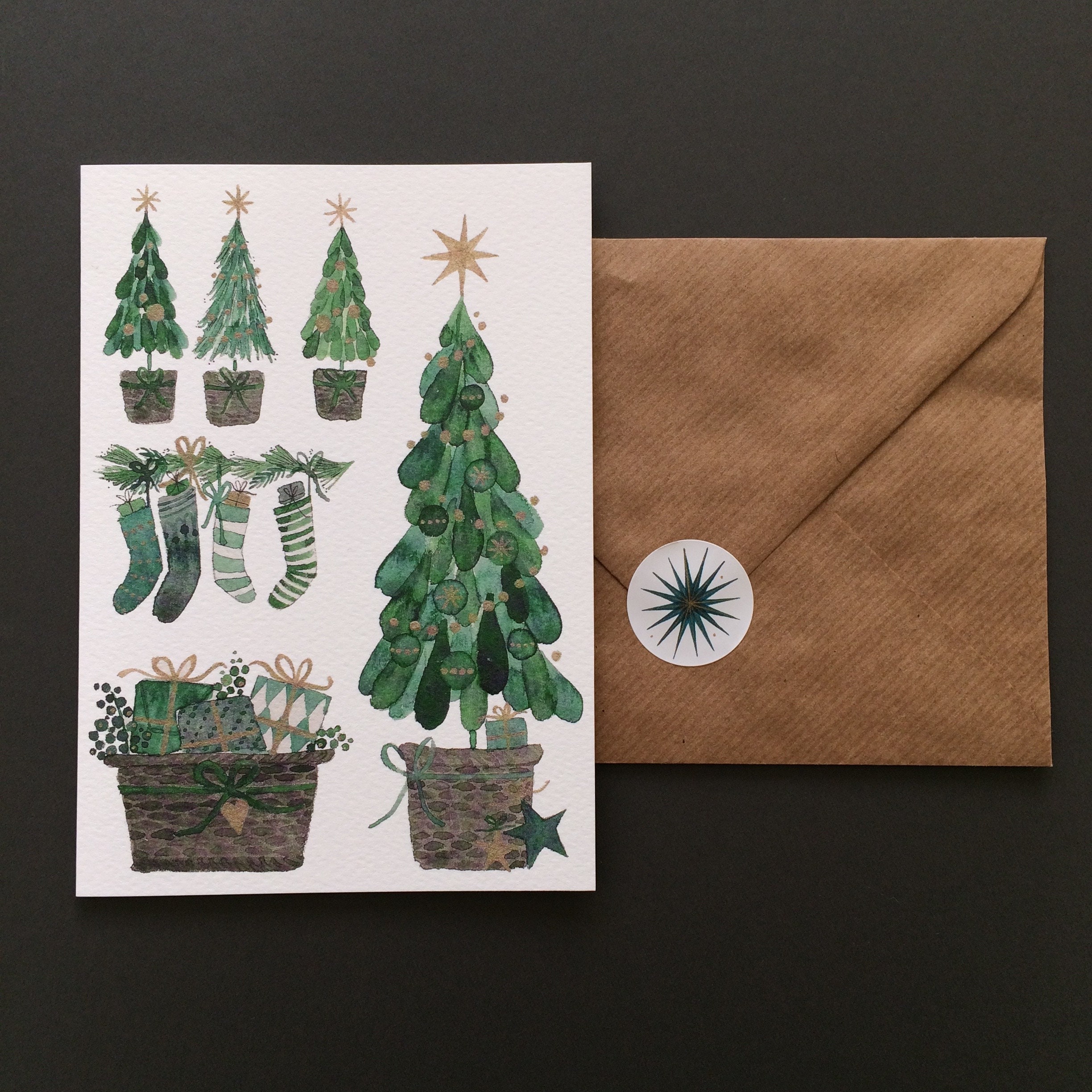 Christmas Cards, Set of 5 Illustrated Folded Cards With Envelopes and ...
