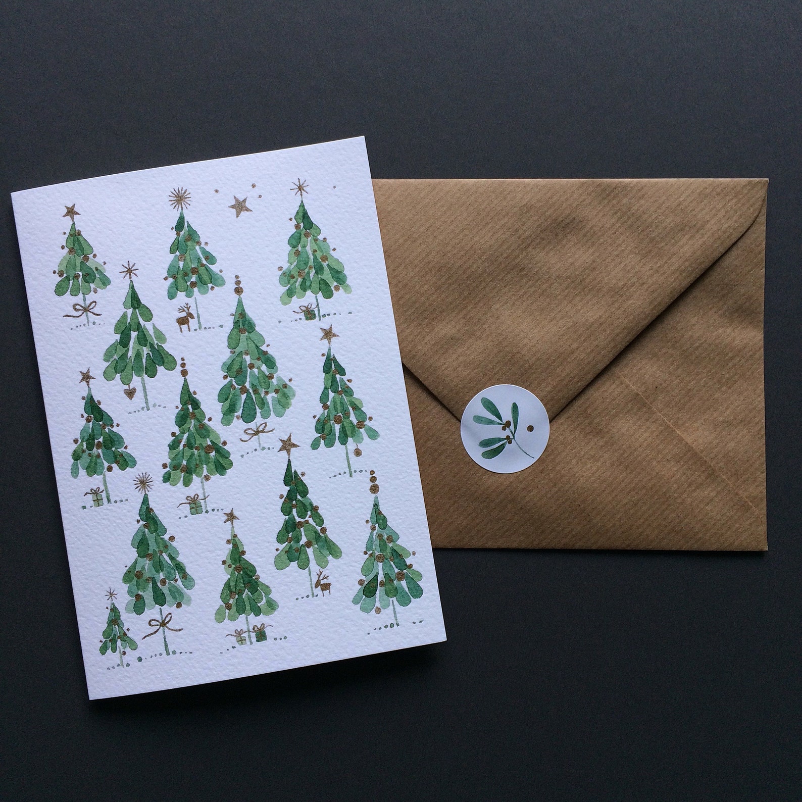 Christmas Cards, Set of 5 Illustrated Folded Cards With Envelopes and ...