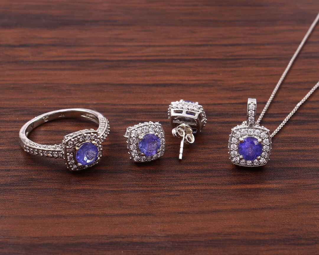 Tanzanite Jewelry Set in 925 Sterling Silver, Genuine Tanzanite Silver ...