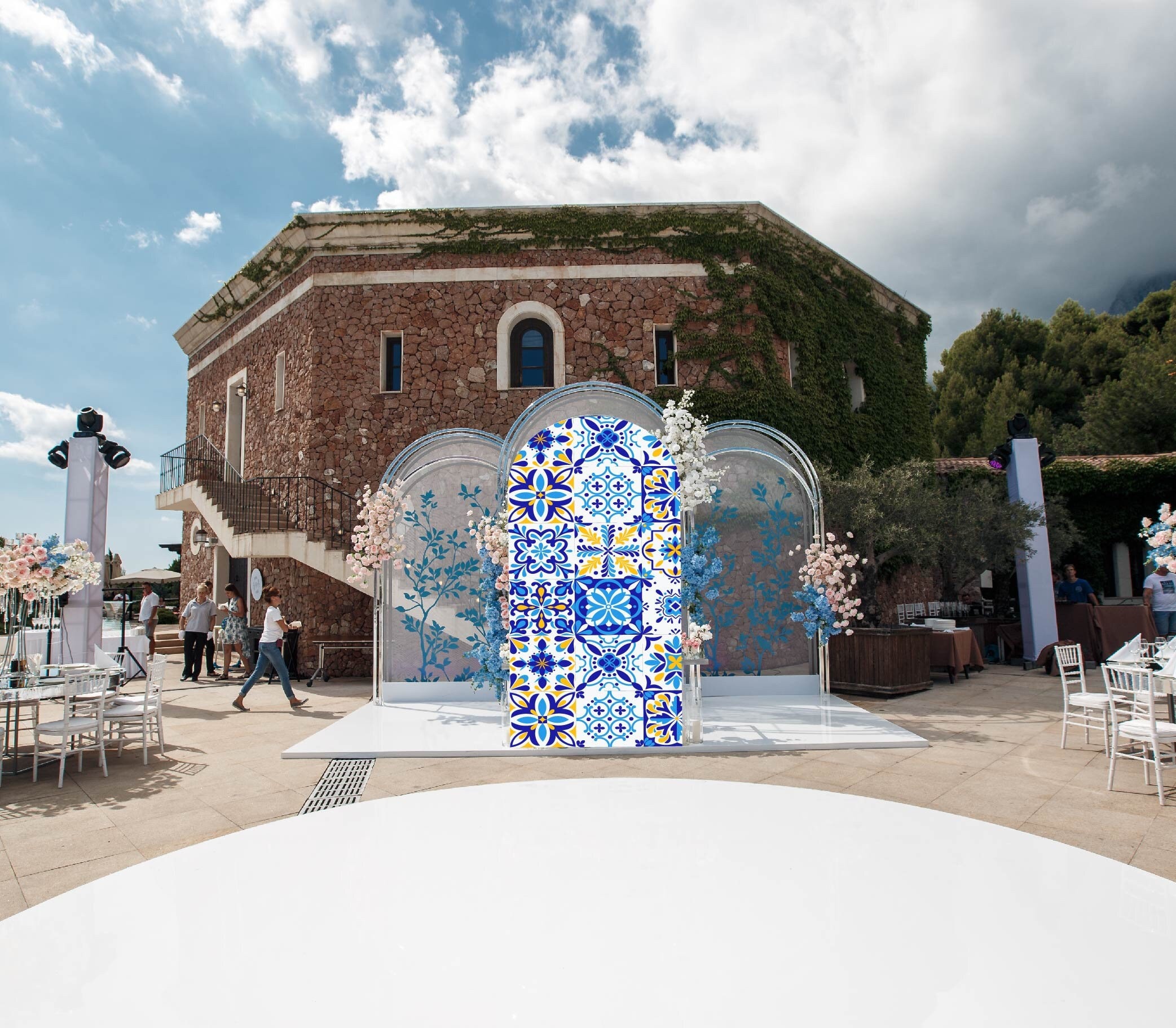 Fabric Cover Backdrop Arch Mediterranean Style, Mosaic Celebration ...