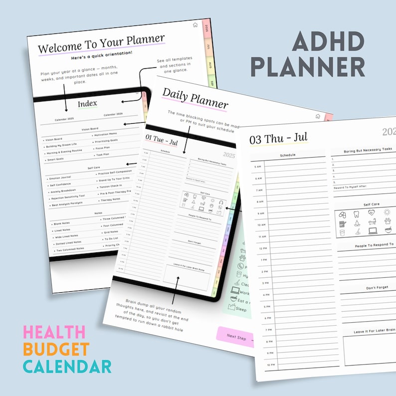 ADHD Digital Planner | Printable & Hyperlinked Pdf | Daily Focus ...