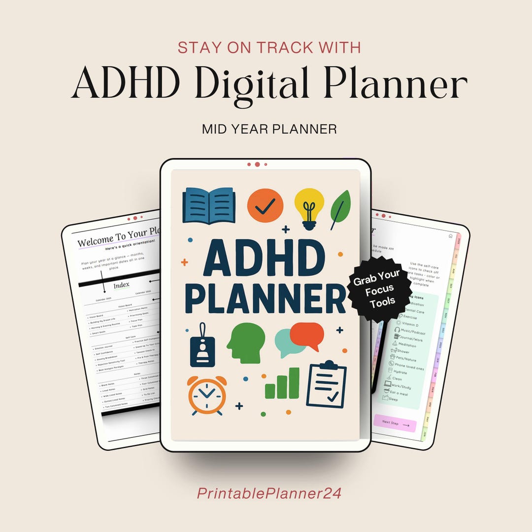 ADHD Digital Planner | Printable & Hyperlinked Pdf | Daily Focus ...