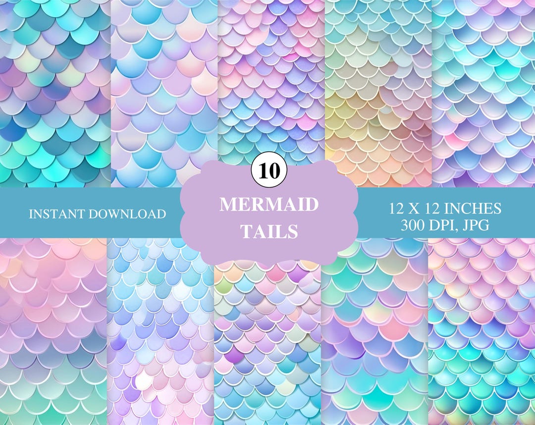 10 MERMAID TAILS| Mermaid | Printable Digital Paper Pack | Instant ...