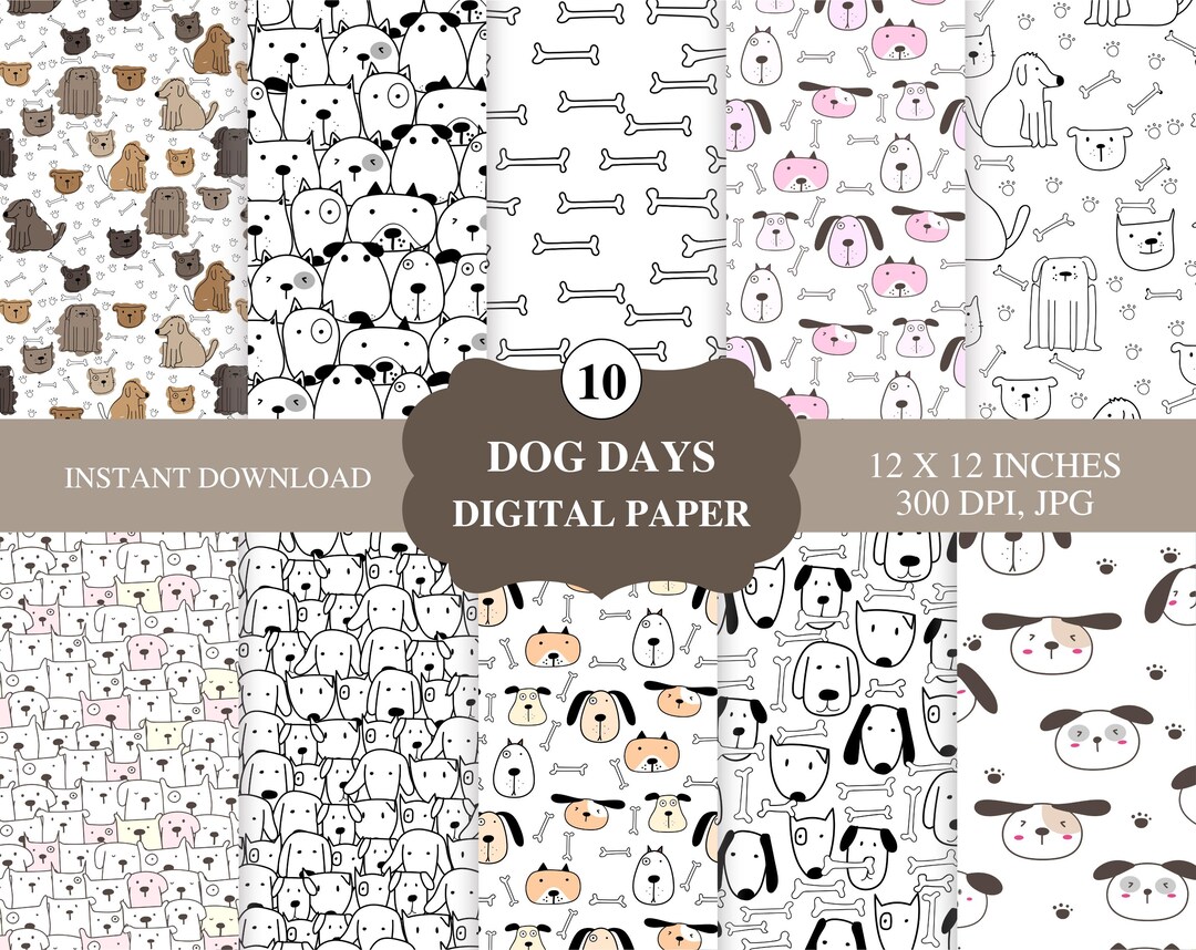 10 DOG DAYS| Dog Faces | Printable Digital Paper Pack | Instant ...