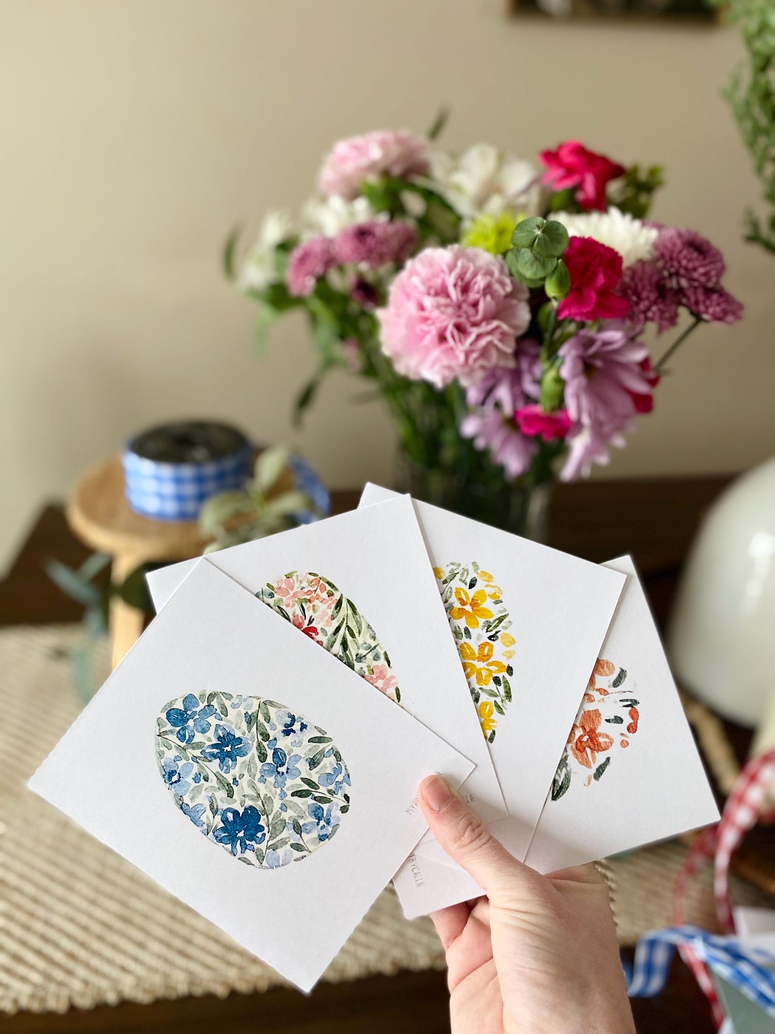 Springtime Easter Floral Egg Cards (set of 4) - Etsy