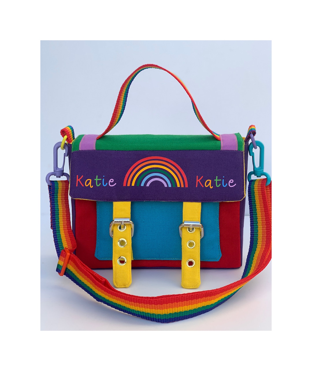 Rainbow Small Satchel Handbag for Kids, Personalised Birthday Gift for ...