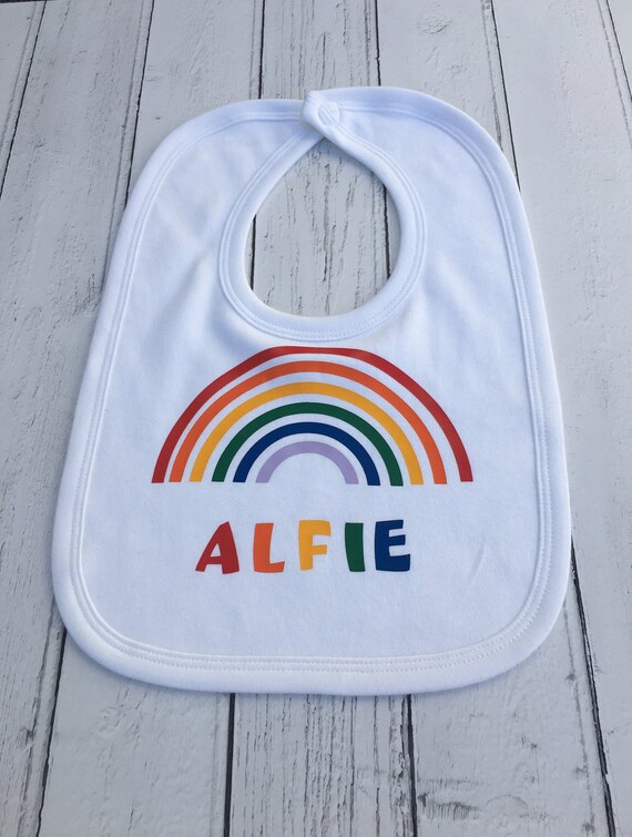 Personalised rainbow bib custom bib name bib 100% cotton | Etsy